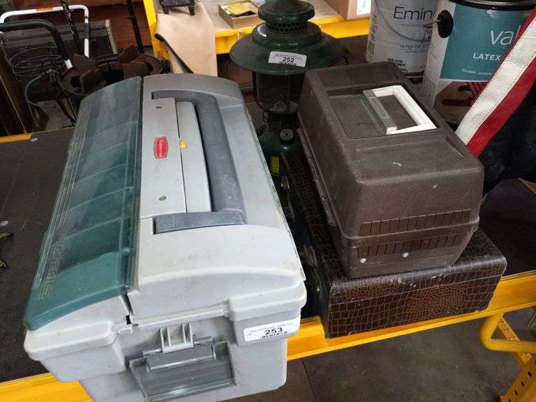 2 Boxes of Fishing Supplies and 1 Empty Rubbermaid Tackle Box - Baer ...