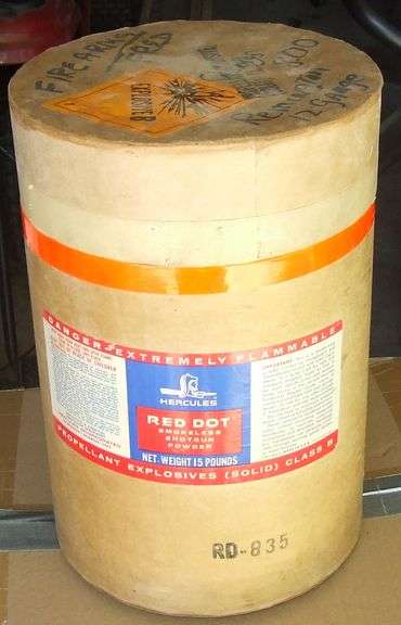 Old Hercules 15 pound Red Dot Powder Drum - Baer Auctioneers - Realty, LLC