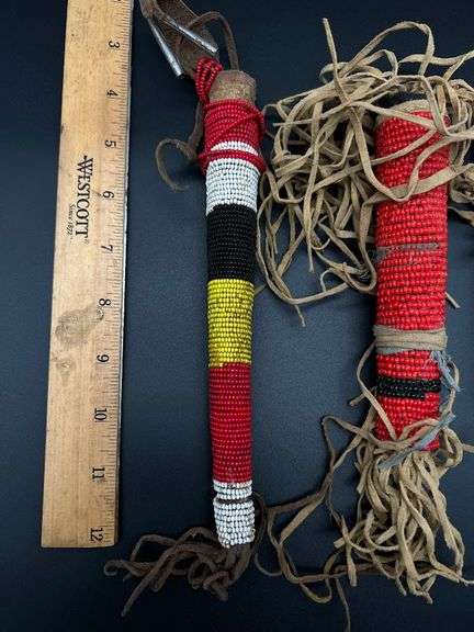 2 Vintage Native American Beaded Awl Sheaths (One w/ Awl) - Baer Auctioneers - Realty, LLC