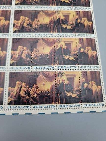 Full Sheet Of July 4, 1776 13 Cent Stamps - Baer Auctioneers - Realty, LLC