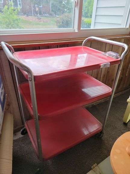 Vintage Red metal Kitchen Utility Cart - Baer Auctioneers - Realty, LLC