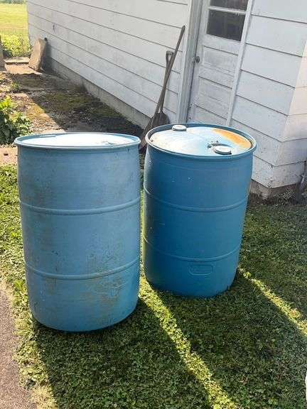 2 - 55 Gallon Plastic Containers - Baer Auctioneers - Realty, LLC