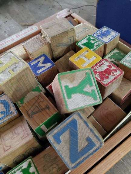 Kids Learning Board, Wooden Letter Blocks - Baer Auctioneers - Realty, LLC