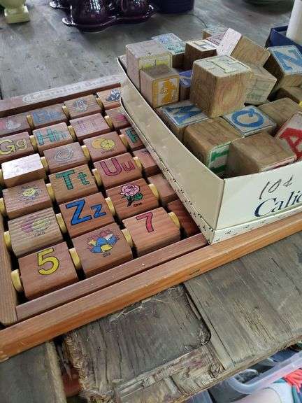 Kids Learning Board, Wooden Letter Blocks - Baer Auctioneers - Realty, LLC