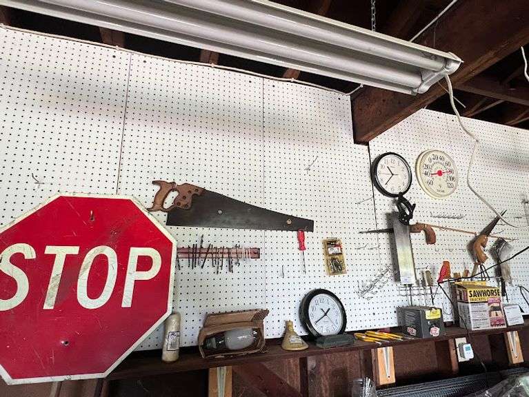 Stop Sign, Clocks, Screwdrivers, Sawhorse Brackets, Contents Of Left ...