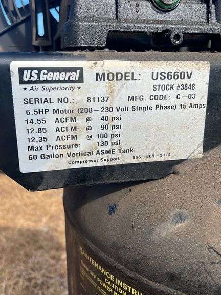US General Air Compressor - Baker Auctions & Real Estate, LLC