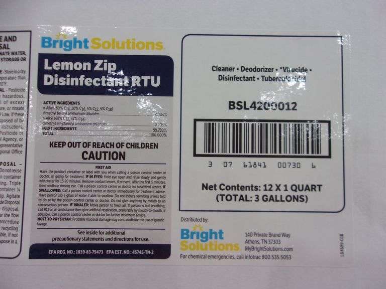 CASES: BRIGHT SOLUTIONS LEMON ZIP DISINFECTANT RTU - 12 X 1 QUART (2X ...