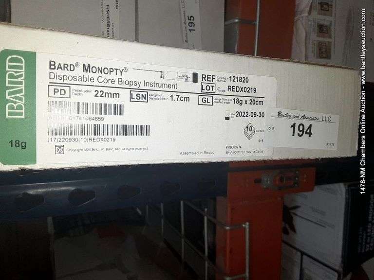 BOX: BARD MONOPTY 121820 DISPOSABLE CORE BIOPSY INSTRUMENT - Bentley ...