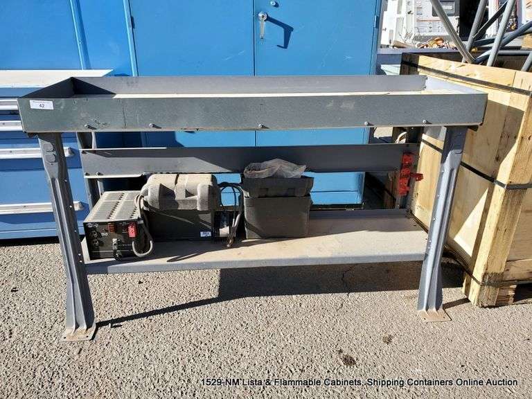 METAL WORKBENCH - 36"H X 19"W X 60"L W/ TRIPP LIGHT PV1200 & 2-BATTERY ...