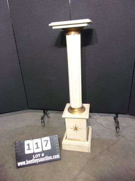 SANDSTONE COLORED MARBLE COLUMN PLANT STAND/STATUE STAND, 42" X 10-1/2 ...