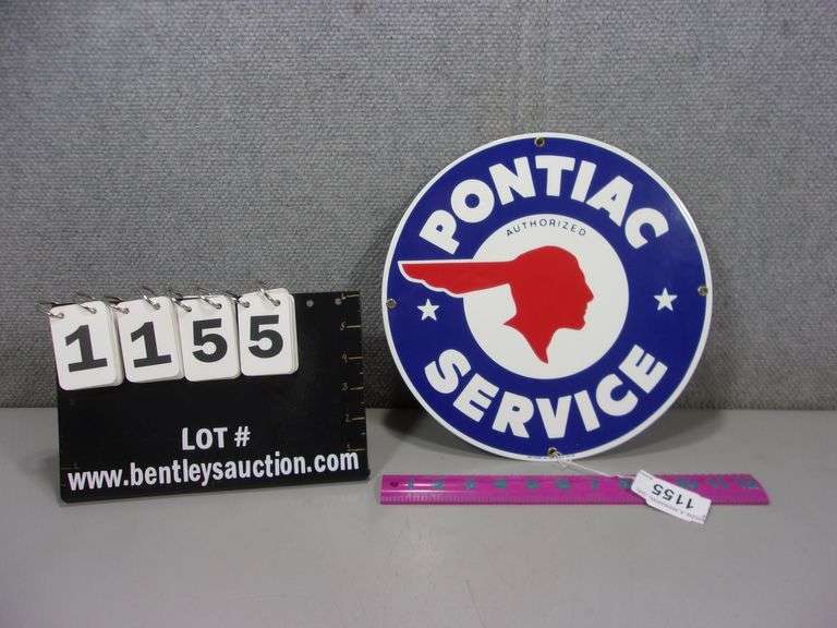 ANDE ROONEY PORCELAIN ENAMELED SIGN - PONTIAC SERVICE - 11-1/4" ROUND ...