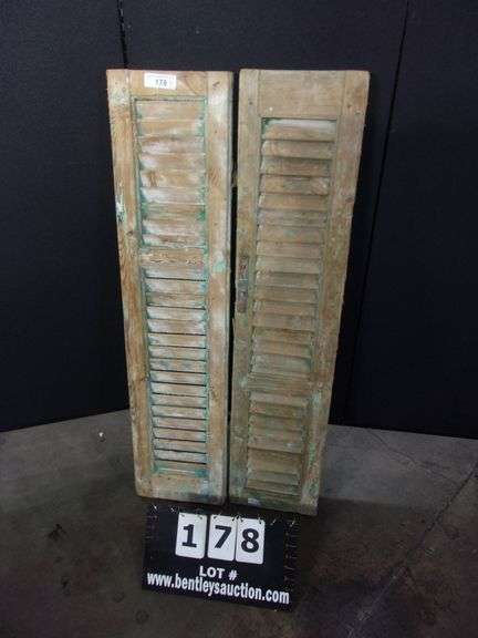 PAINTED RUSTIC EGYPTIAN PINE SLAT WINDOW SHUTTERS-GREEN, 44" X 10" (2X ...