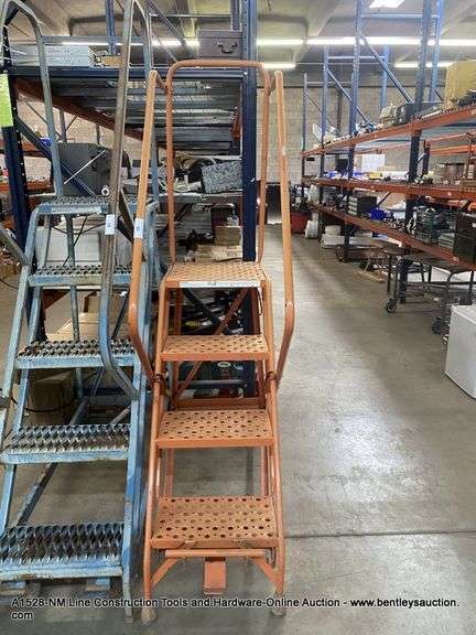 WAREHOUSE ROLLING LADDER W/ HANDRAILS - 4 STEP - Bentley & Associates, LLC