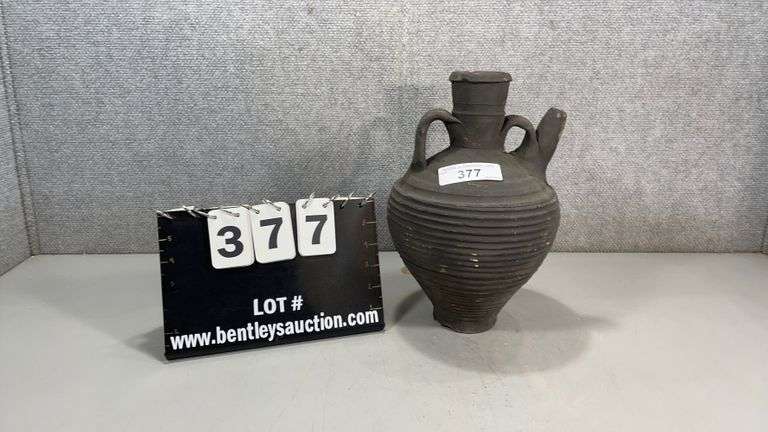 BLACK GLAZED EGYPTIAN TERRA COTTA OLIVE JAR/PITCHER, 12" TALL - Bentley ...