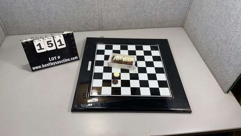 BLACK ONYX FINISH WHITE CHECKER -BOARD GAME BOARD W/ ITALIAN GLASS ...