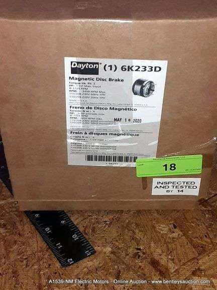 DAYTON MAGNETIC DISC BRAKE, 1HP, 1725 RPM, 115-230-1 VLT #6K233D - NEW ...