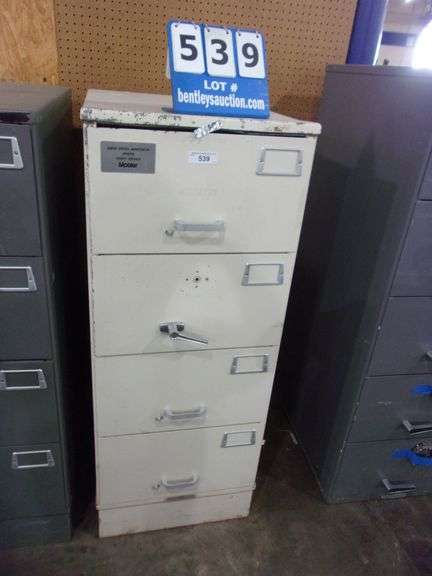 MOSLER 4-DRAWER SECURITY FILE CABINET - NO TUMBLER-BEIGE - DAMAGED ...