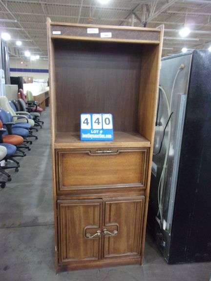 SPOTTED OAK GRAIN TALL MEDIA STORAGE CABINET W/ DESK - Bentley ...