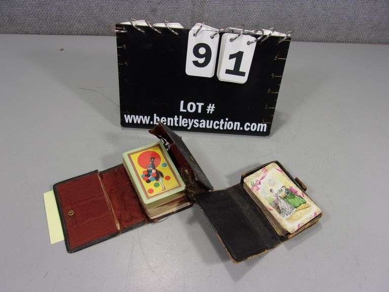 LOT: (2) ANTIQUE LEATHER PLAYING CARD DECK CARRIERS - Bentley ...