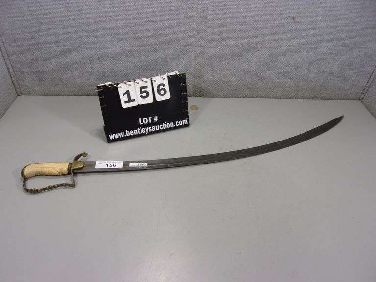 ANTIQUE BRASS HANDLED CURVED SABRE W/ FLORAL ETCHING - Bentley ...