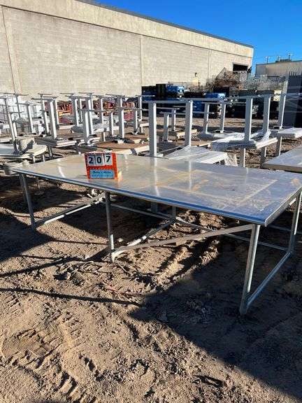 STAINLESS STEEL TABLE - 7' X 3-1/2' X 2' - RUST, DENTS, DINGS - WEATHER ...