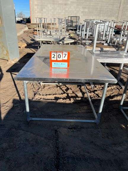 STAINLESS STEEL TABLE - 7' X 3-1/2' X 2' - RUST, DENTS, DINGS - WEATHER ...
