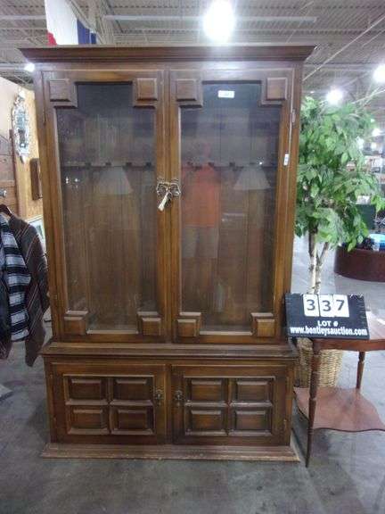 DARK STAINED ASH 4-DOOR GLASS FRONT GUN DISPLAY CABINET - Bentley ...