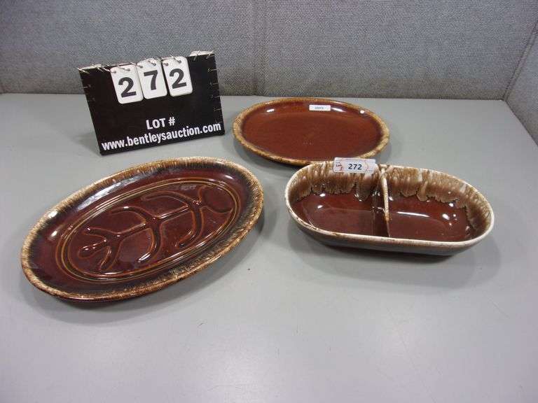 LOT: (3) BROWN HULL POTTERY STONEWARE DISHES - 2-PLATES, 1-DIVIDED ...