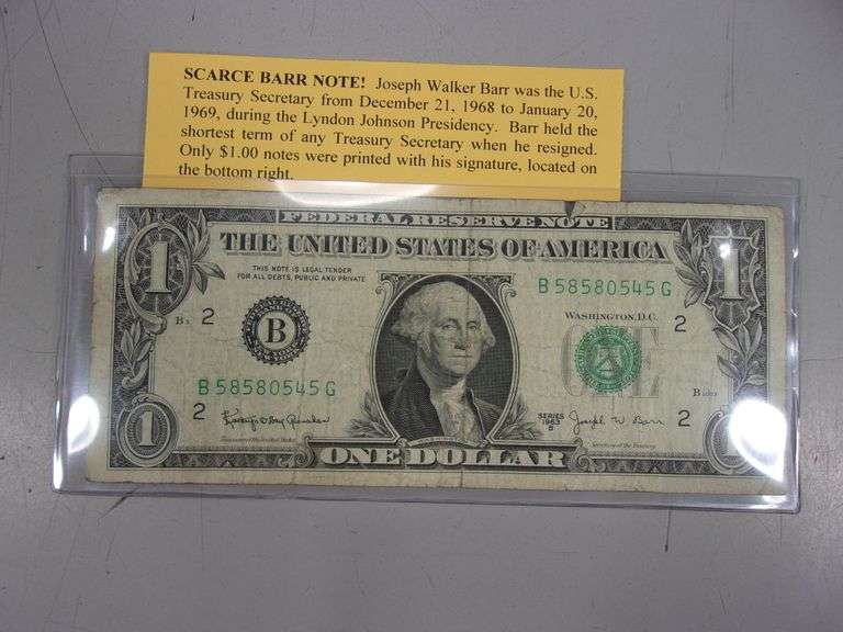 1963-B WASHINGTON/JOESPH BARR DOLLAR BILL - Bentley & Associates, LLC