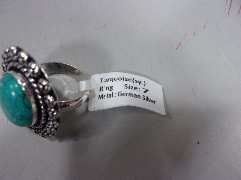 GERMAN SILVER TURQUOISE RING - SIZE 7 - Bentley & Associates, LLC