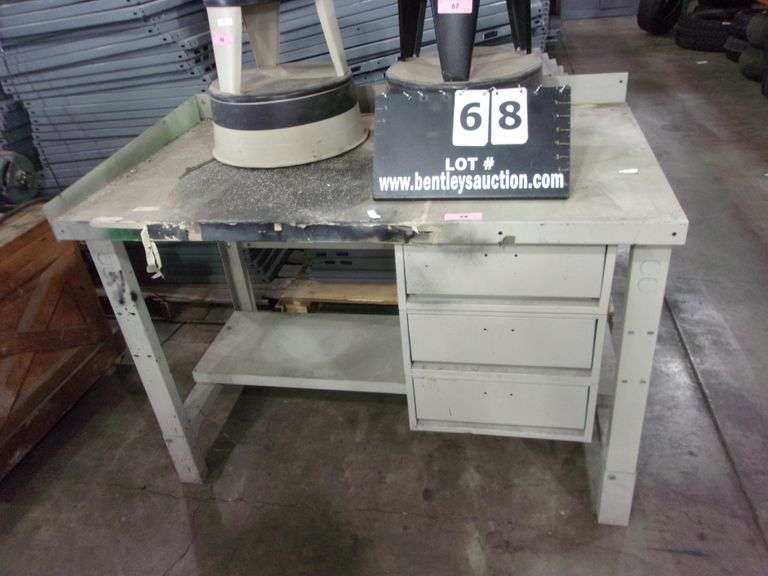 BEIGE EQUIPTO METAL WORKBENCH W/ 3-DRAWERS - Bentley & Associates, LLC