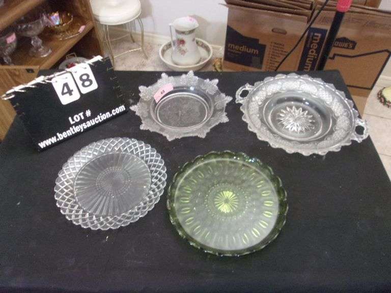 LOT: GREEN PRESSED GLASS PLATE, PRESSED GLASS PATTERN BOWL, PRESSED ...