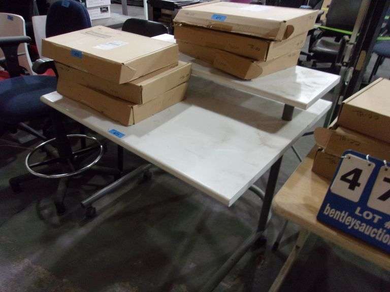 FORMICA TOPPED 2-TIERED COMPUTER TABLE-ANTHRO TABLE - LIGHT GREY ...