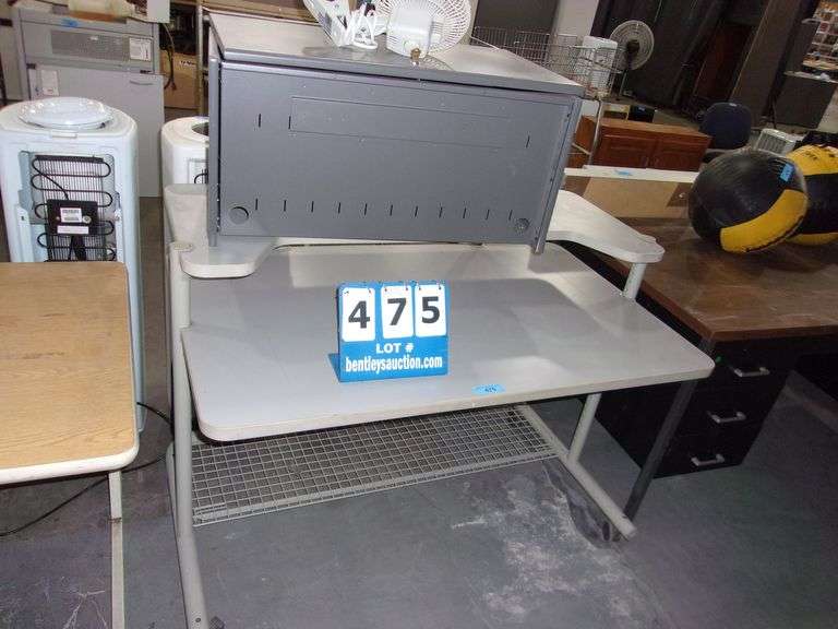 FORMICA TOPPED 2-TIERED COMPUTER TABLE-ANTHRO TABLE - LIGHT GREY ...