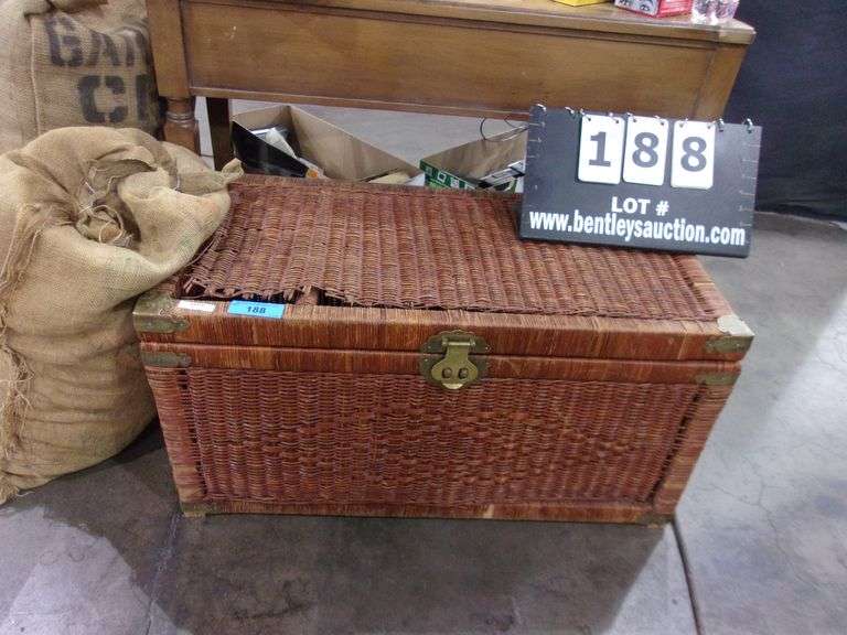 STAINED CANE WOVEN FOOT LOCKER BASKET CHEST - DAMAGED - Bentley ...