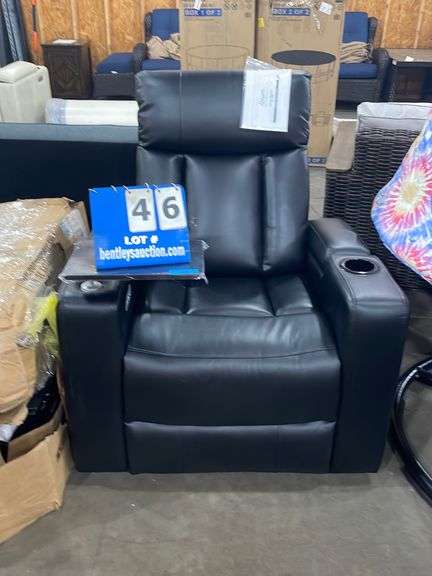 ABBYSON LARSON POWER THEATRE RECLINER W/ SWIVEL TABLE TOP- BLACK ...