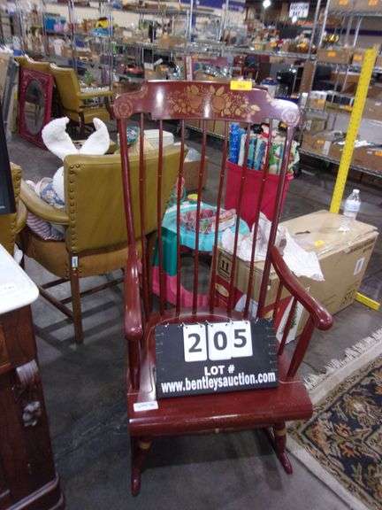 RED SPINDLE BACK WOODEN GRANDMA'S ROCKING CHAIR - Bentley & Associates, LLC