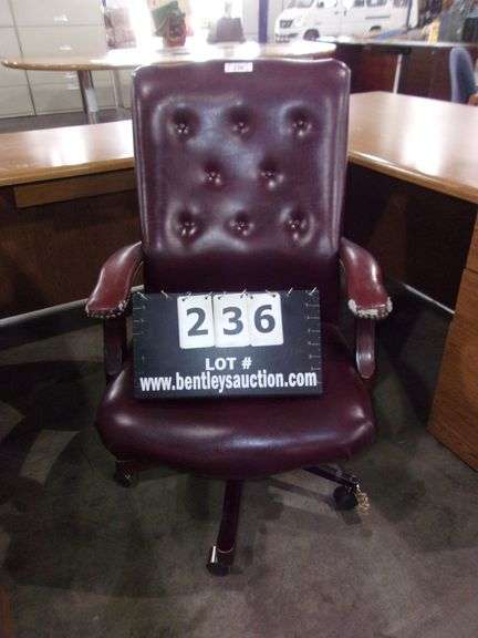 CASTERED DARK MAHOGANY BUTTON BACK OFFICE CHAIR - Bentley & Associates, LLC