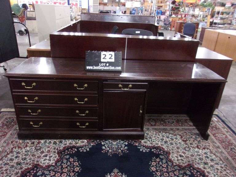 5-DRAWER, 1-DOOR DARK STAINED OAK DESK, 84" X 24" - Bentley ...