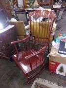 RED SPINDLE BACK WOODEN GRANDMA'S ROCKING CHAIR - Bentley & Associates, LLC