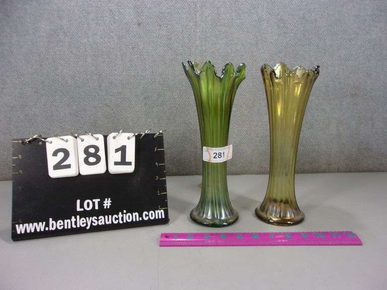 LOT 2: YELLOW/GREEN GLASS FLUTED VASES - Bentley & Associates, LLC