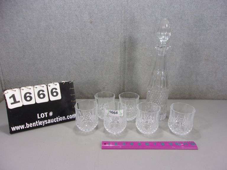 Lot 7 Longchamp Crystal Double Old Fashioned Glasses And Decanter