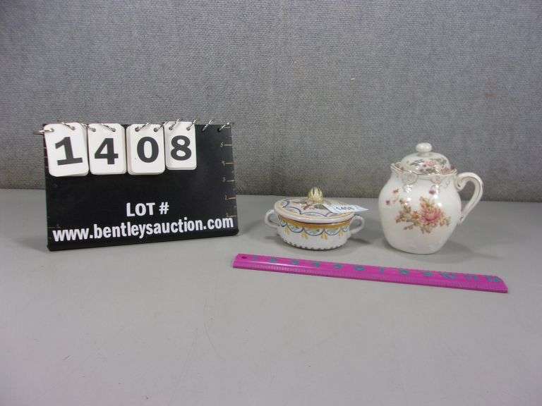 LOT 2: CERAMIC HAND PAINTED COVERED SUGAR DISH, WARWICK CHINA ROSE ...