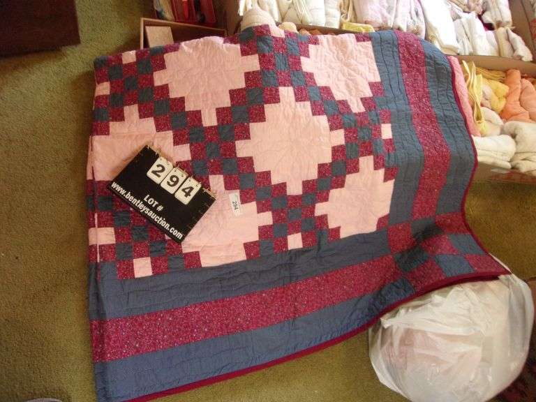 QUILT - PINK, BLUE, MAROON (HAND PAINTED BY ANNE HALIBURTON) - Bentley ...