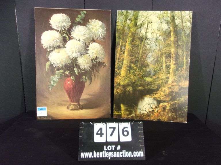 (2) PRINT TRANSFERS: 1-WHITE SPIDER MUMS BY NEAL BUTCHER, 1-FALL ...