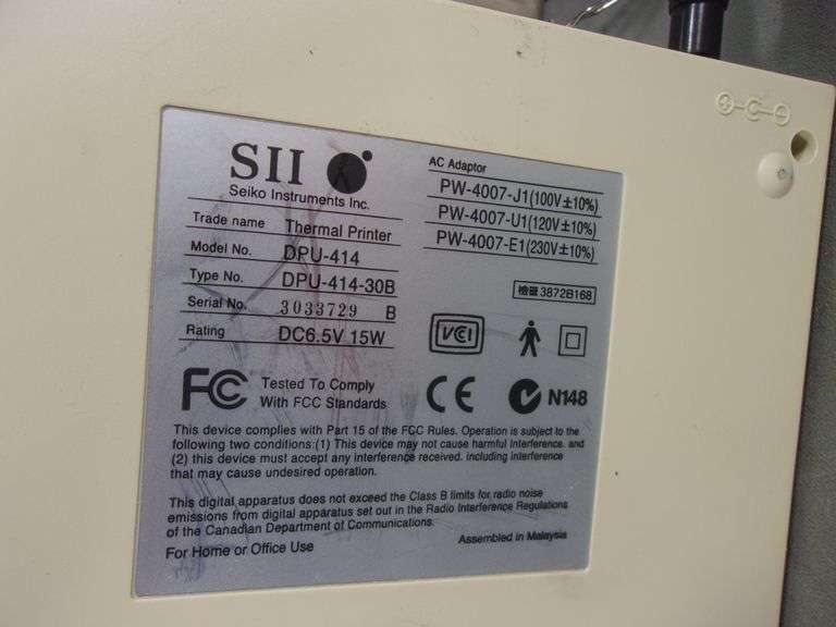 SEIKO INSTRUMENTS DPU-414 COMPACT THERMAL PRINTER - Bentley ...