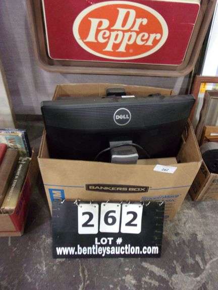 BOX: DELL COMPUTER MONITORS, COMPUTER BAG, CHORDS, NETGEAR WI-FI ...