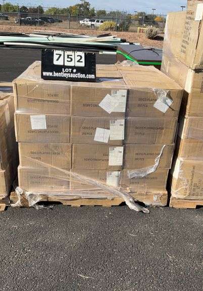 PALLET: BOXES OF GEICO PLAYING CARDS - 36 BOXES, 200 PER BOX - Bentley ...