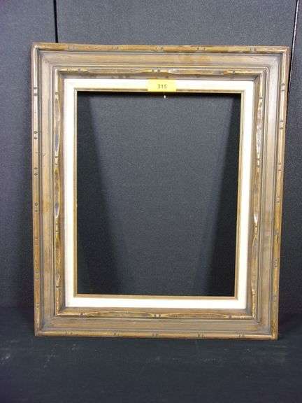 DARK STAINED OAK WOOD FRAME W/ NOTCHES & WHITE LINEN INLAY 28 X 24 ...
