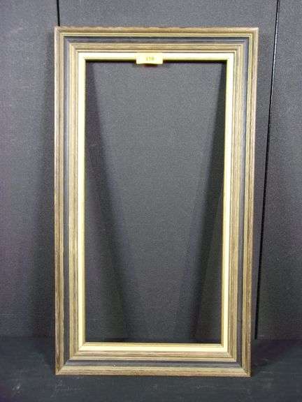 DARK STAINED WOOD FRAME W/ BLACK STRIP & BEIGE LINEN INLAY 35 X 20 ...